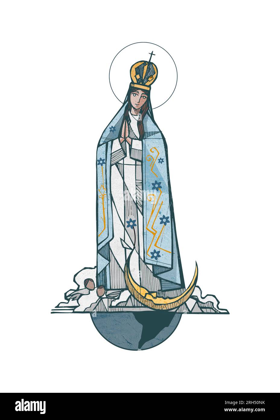 Hand drawn vector illustration or drawing of Virgin of the Immaculate Conception Stock Photo - Alamy