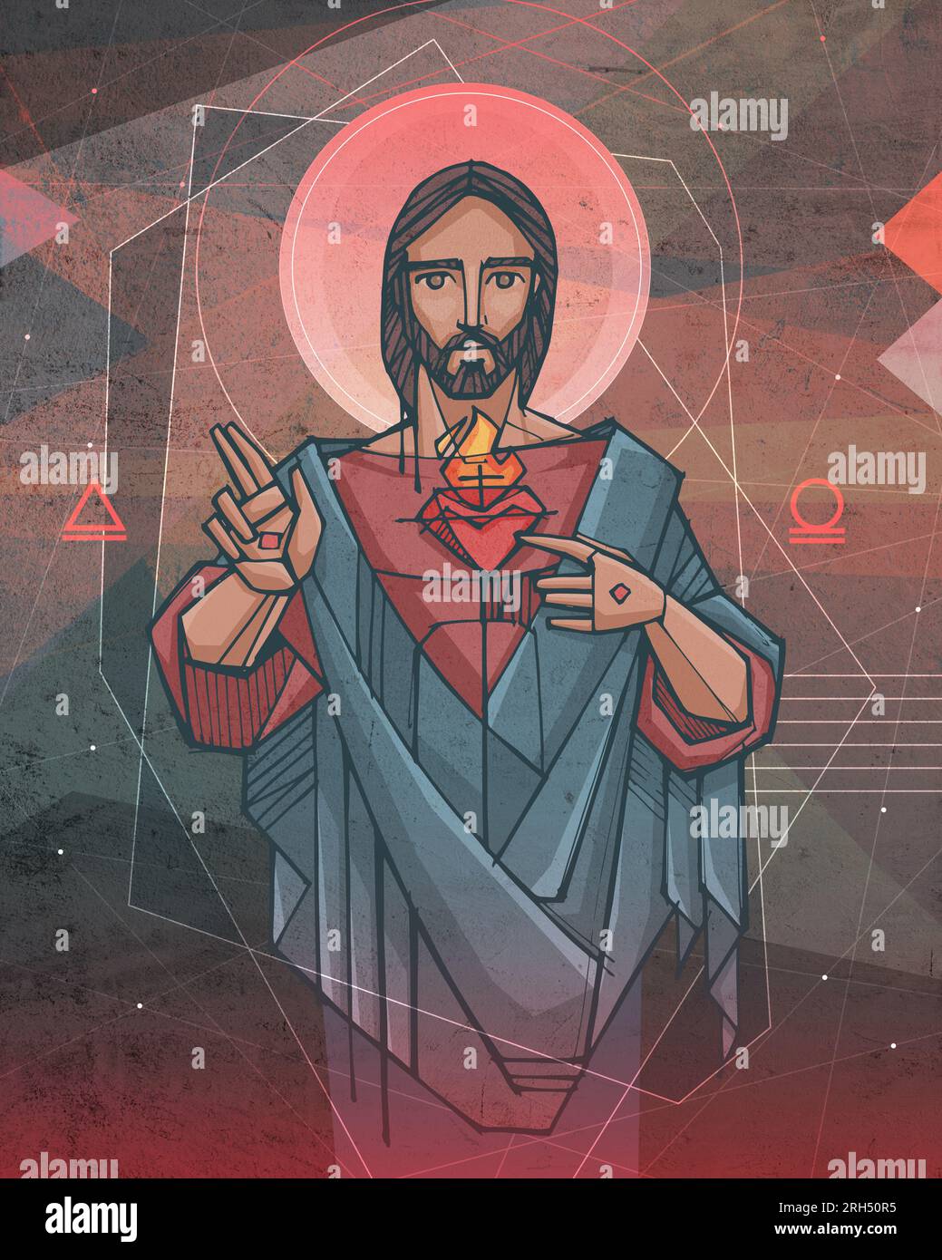 Hand drawn vector illustration or drawing of the sacred heart in Jesus ...
