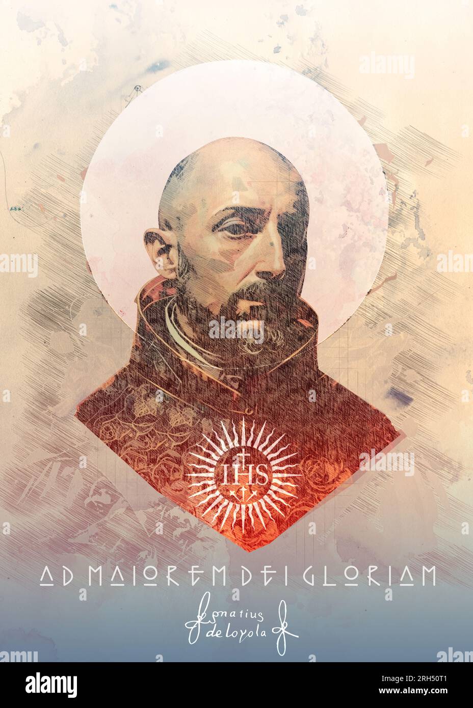 Hand drawn vector illustration or drawing of Saint Ignatius of Loyola Stock Photo - Alamy