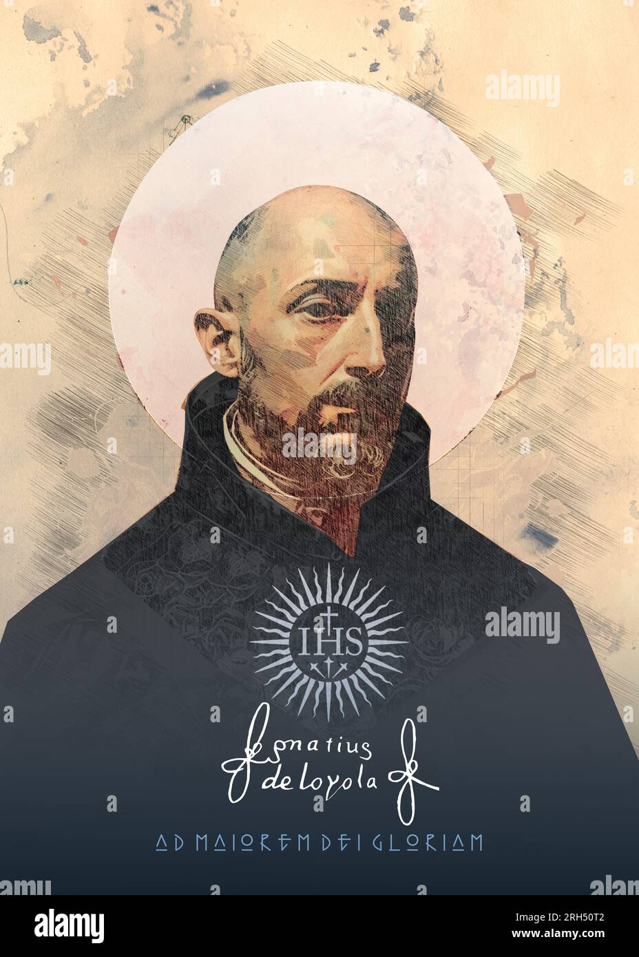 Hand drawn vector illustration or drawing of Saint Ignatius of Loyola Stock Photo - Alamy