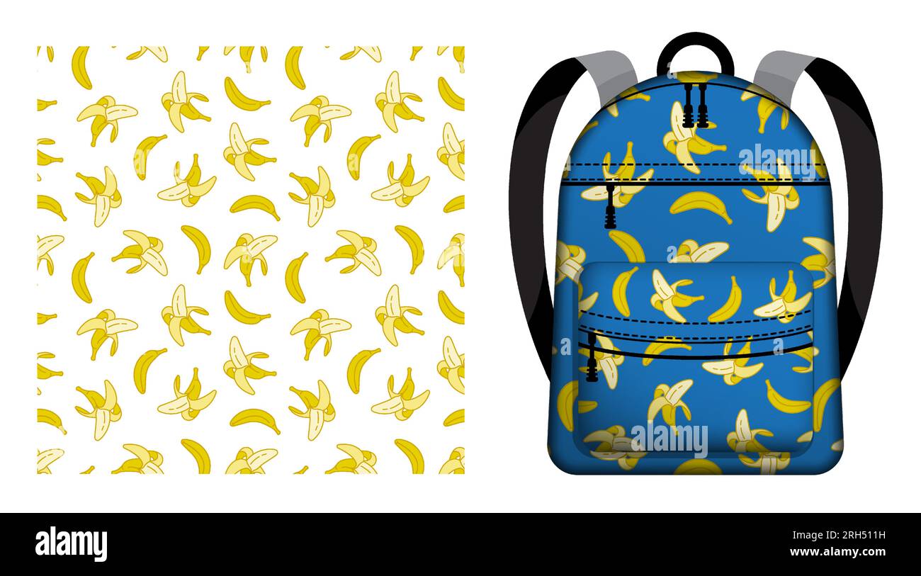 Children school backpack decorated seamless pattern with peeled sweet ...