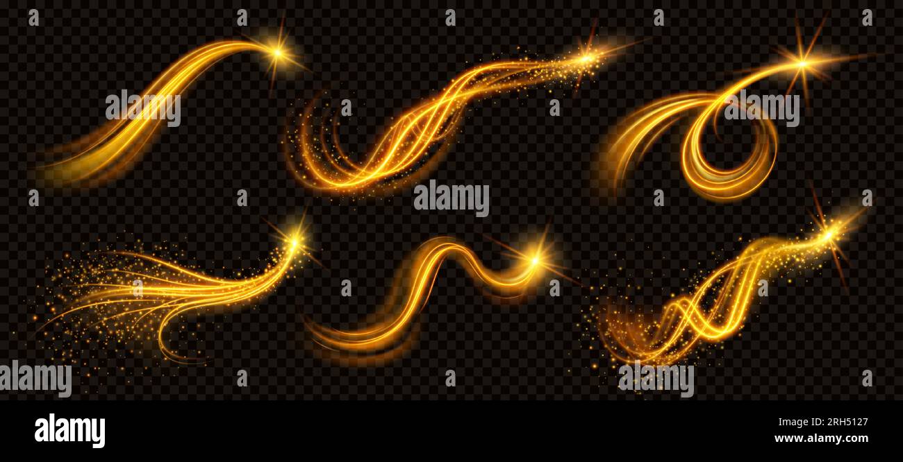Realistic set of golden light vortex effects isolated on transparent ...