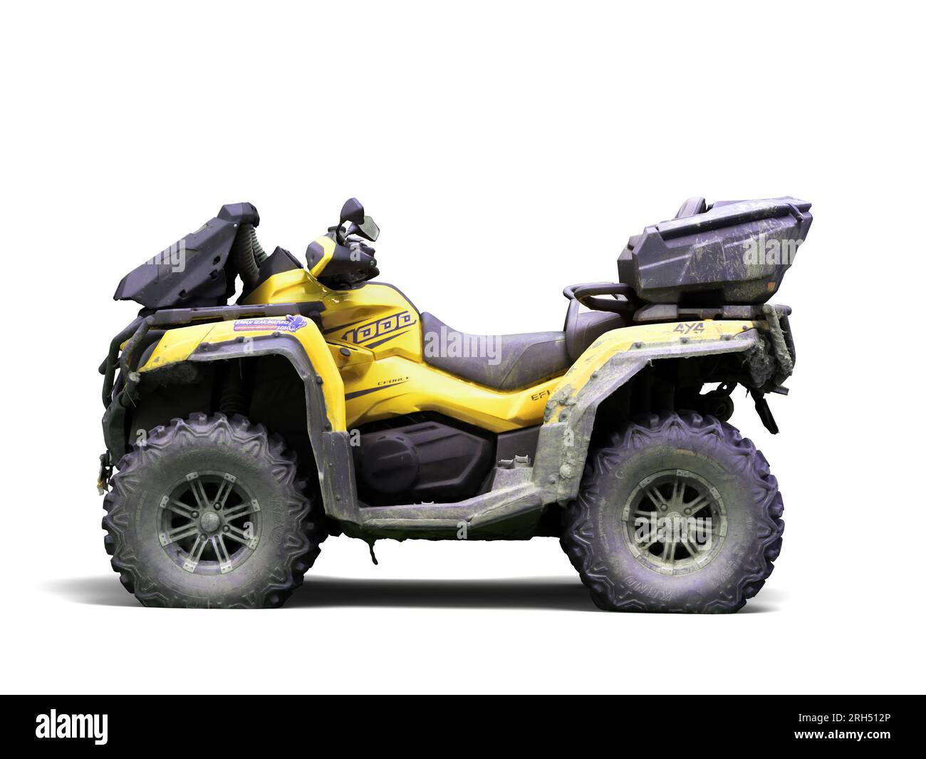 Four quad yellow bike left side view 3d render on white Stock Photo - Alamy