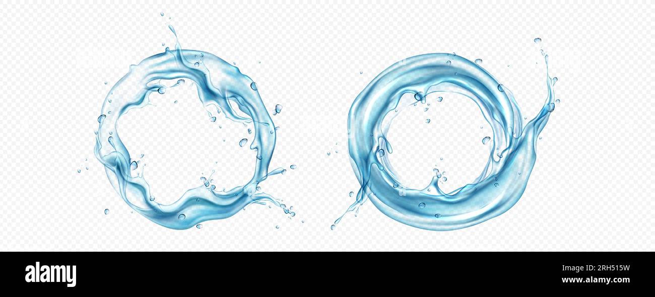 Water circle splash and round swirl realistic 3d vector frame. Liquid ...