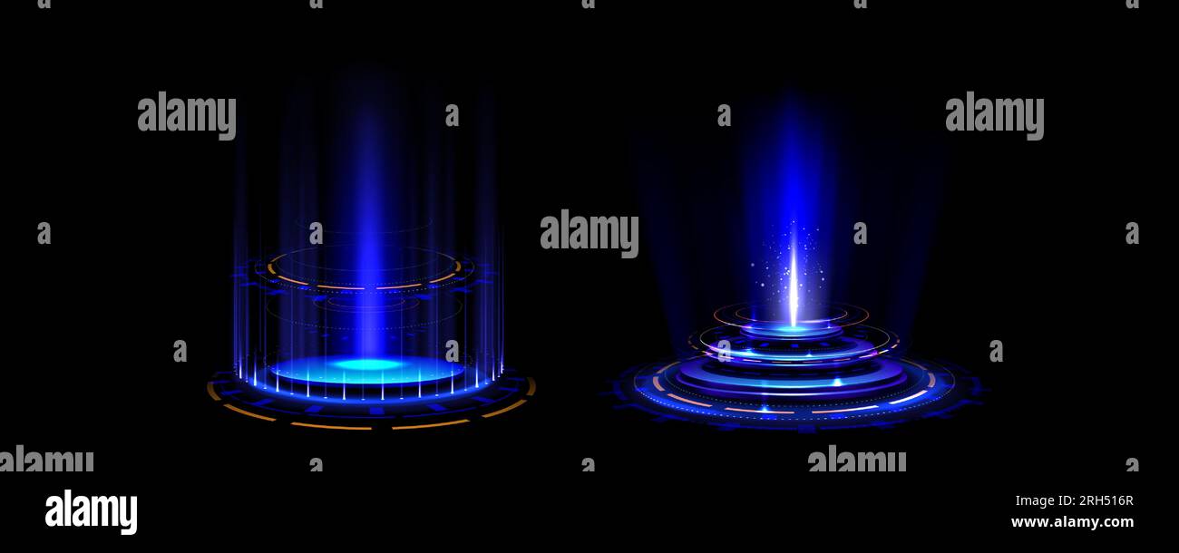 Blue glowing neon game portal - realistic vector illustration of ...