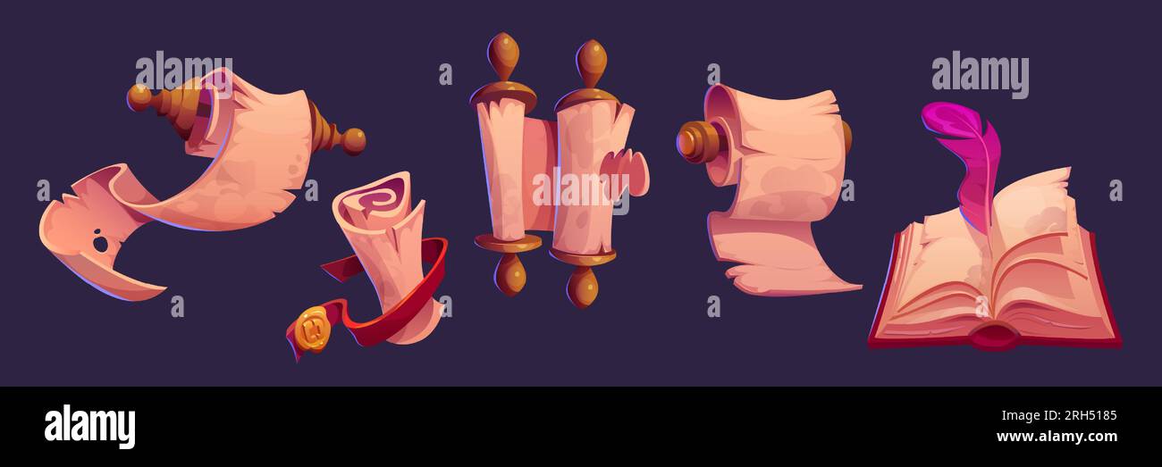 Magic game scroll parchment and paper book ui icon. Medieval treasure ...