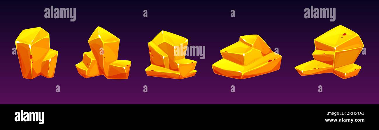 Cartoon set of gold nuggets isolated on background. Vector illustration ...