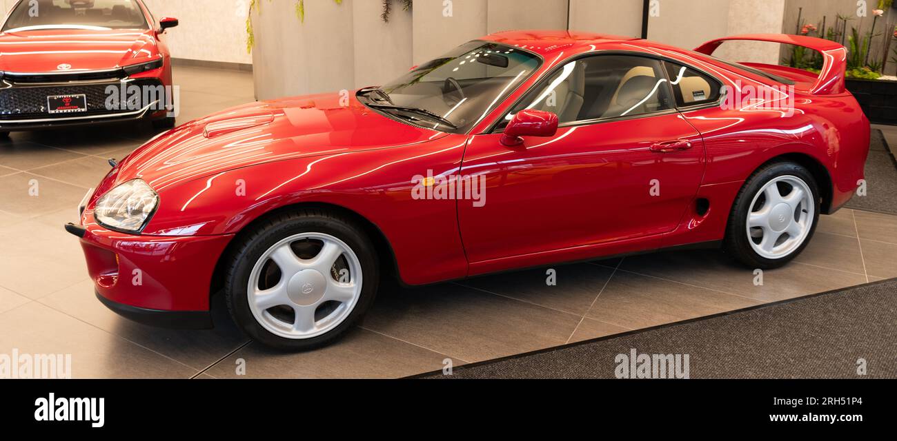 New York City, USA - July 23, 2023: toyota supra 1994 sports car red ...