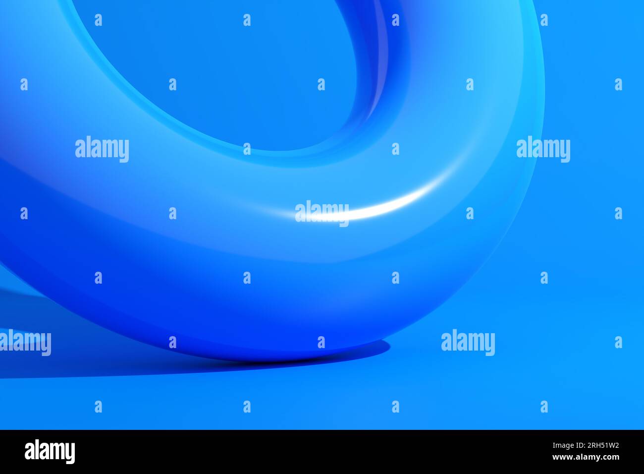 Blue rubber inflatable ring float on blue background. Abstract 3d ...