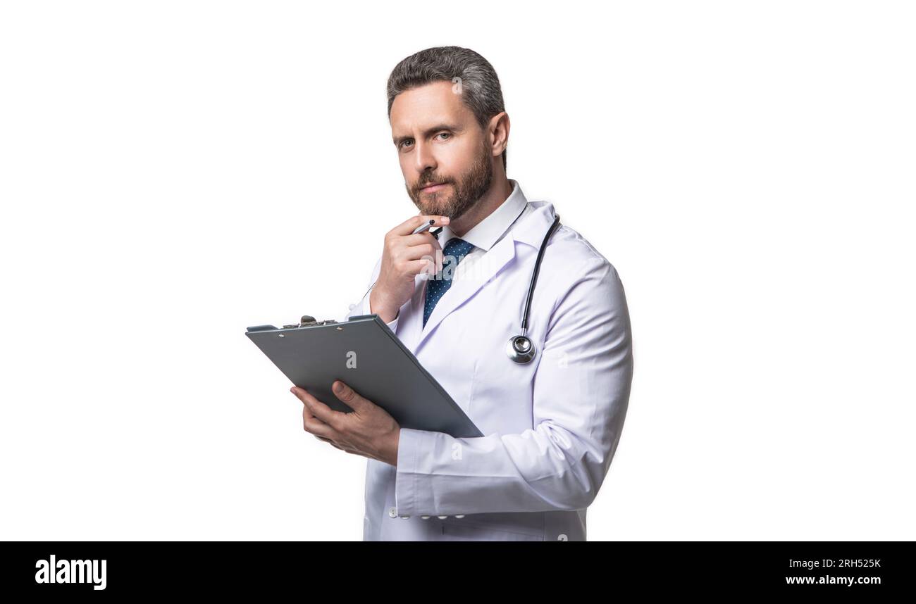 pondering internist with anamnesis on background. photo of internist ...