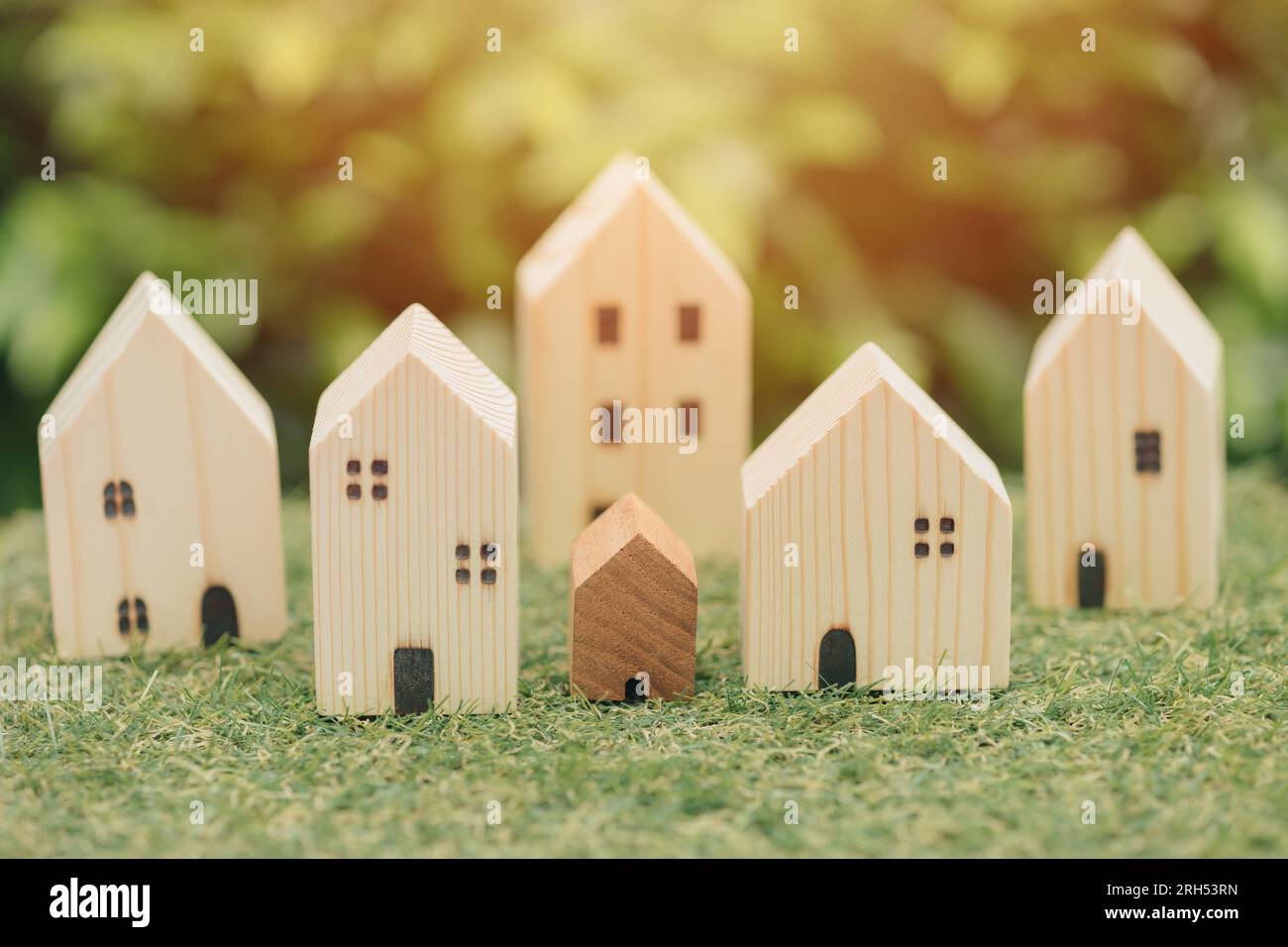 group of miniature wooden house for real estate community of small town ...