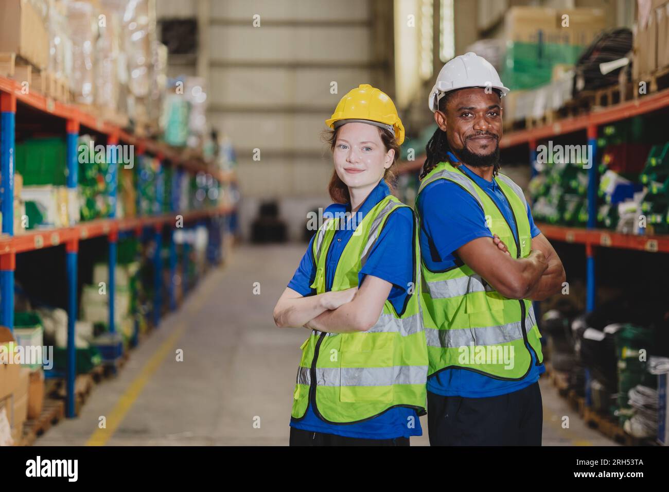 smart confident warehouse worker team portrait standing together happy ...