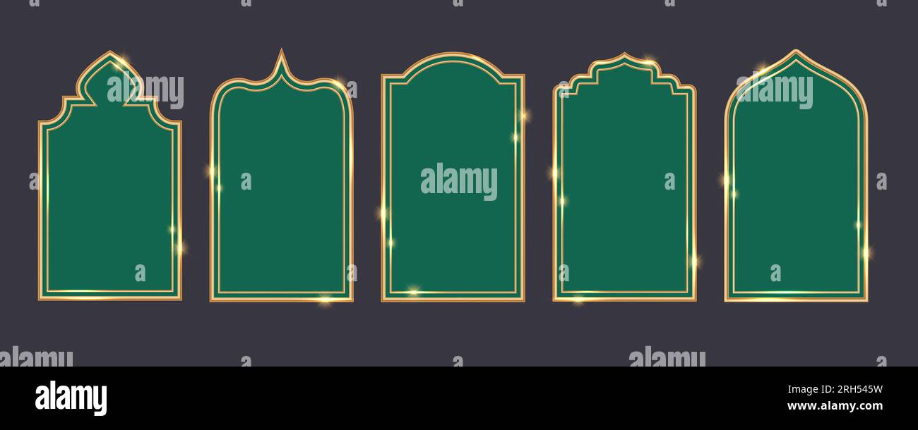 Ramadan window frame shapes. Islamic golden arches. Muslim mosque ...