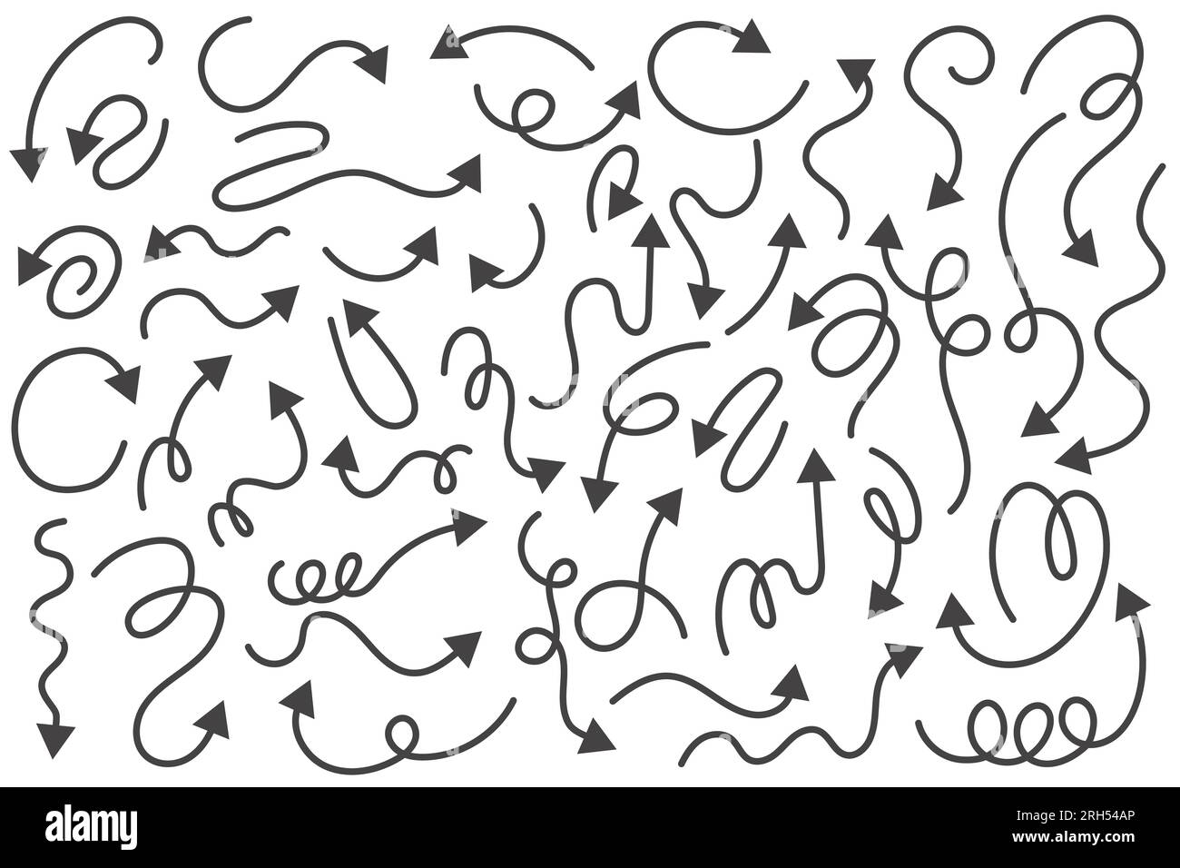 Arrows vector set. Curved hand drawn elements. Doodle outline black ...