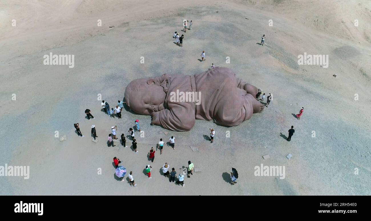 JIUQUAN, CHINA- AUGUST 13, 2023 - Aerial photo of the sculpture "Son of ...
