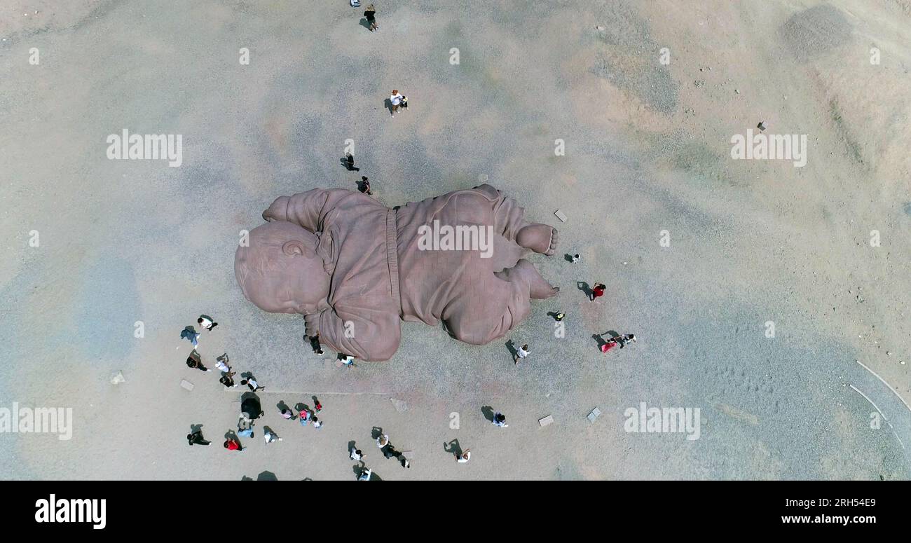 JIUQUAN, CHINA- AUGUST 13, 2023 - Aerial photo of the sculpture "Son of ...