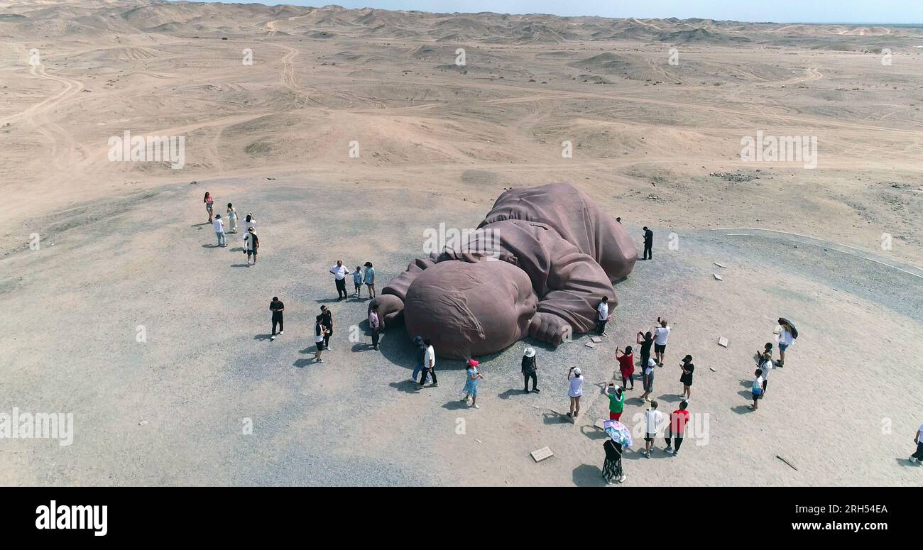 JIUQUAN, CHINA- AUGUST 13, 2023 - Aerial photo of the sculpture "Son of ...