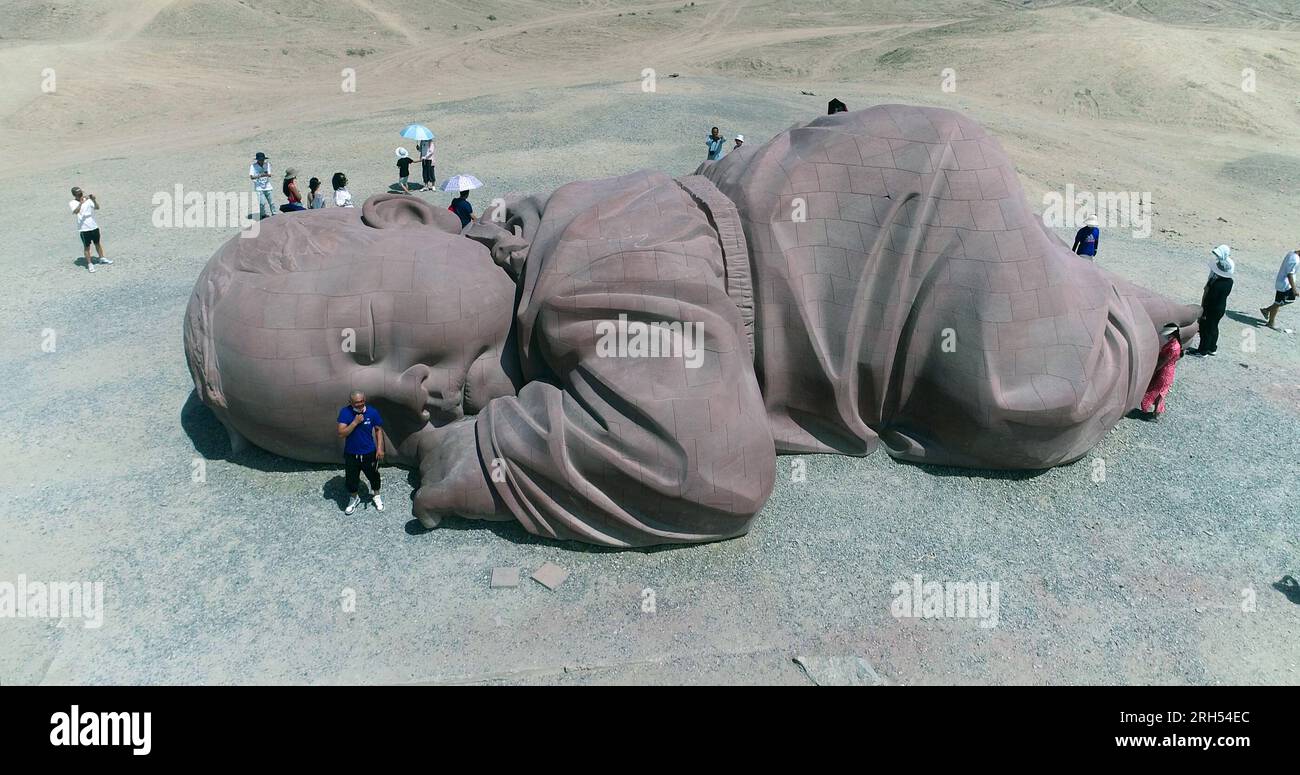 JIUQUAN, CHINA- AUGUST 13, 2023 - Aerial photo of the sculpture "Son of ...