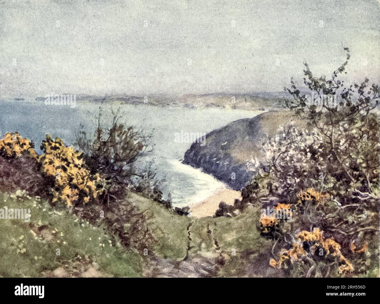 Carbis Bay watercolour by George F. Nicholls, from the book ' Cornwall ...