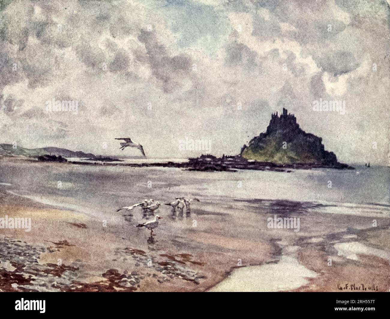 St. Michael's Mount watercolour by George F. Nicholls, from the book ...