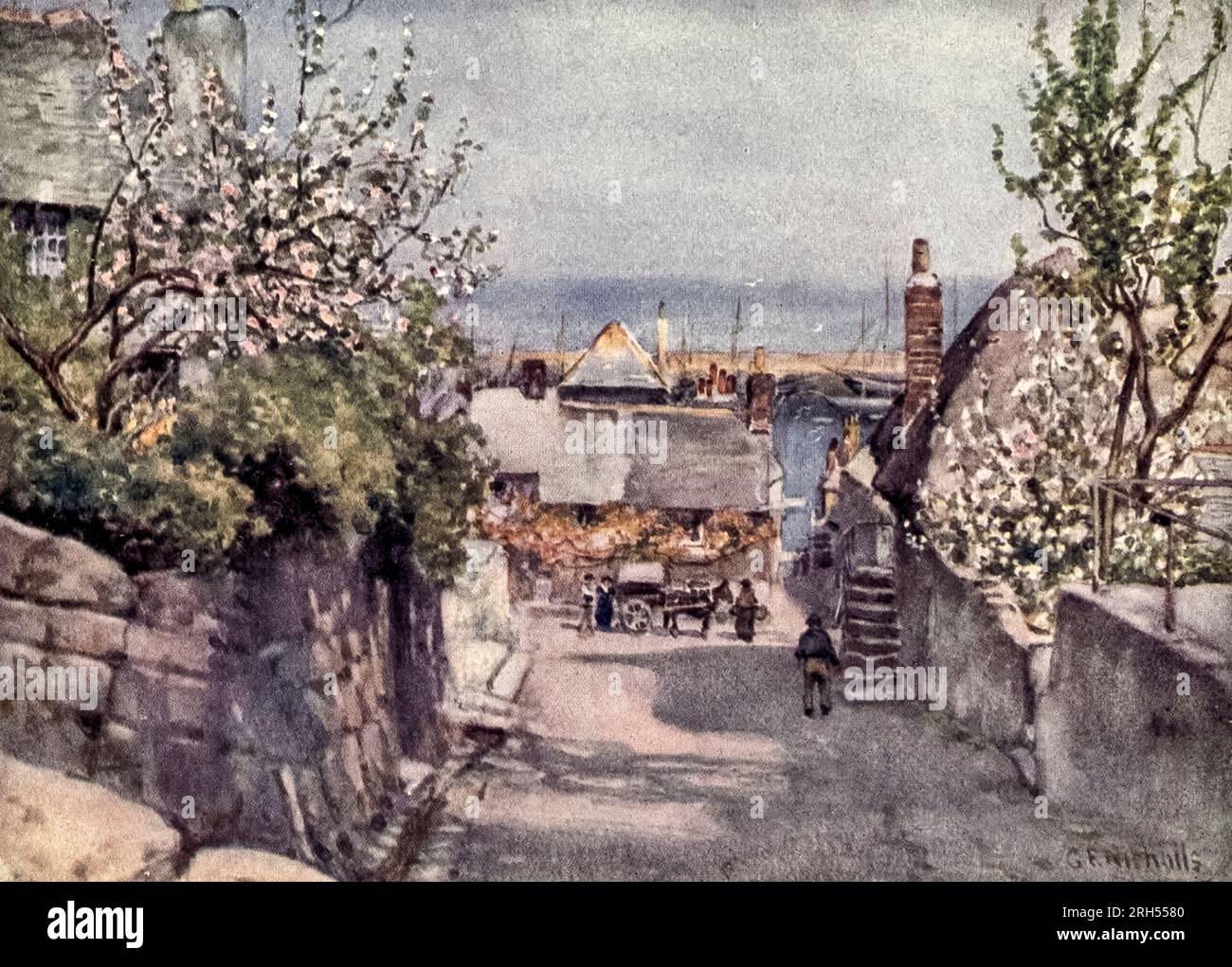 Newlyn watercolour by George F. Nicholls, from the book ' Cornwall ' by ...