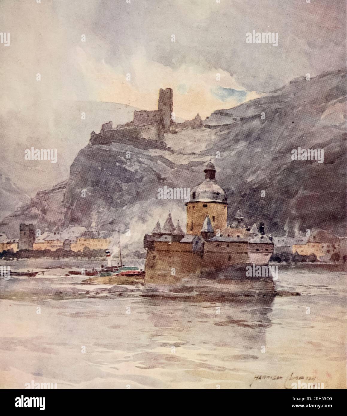 KAUB AND PALATINE CASTLE painting by E. T. Harrison Compton From the ...