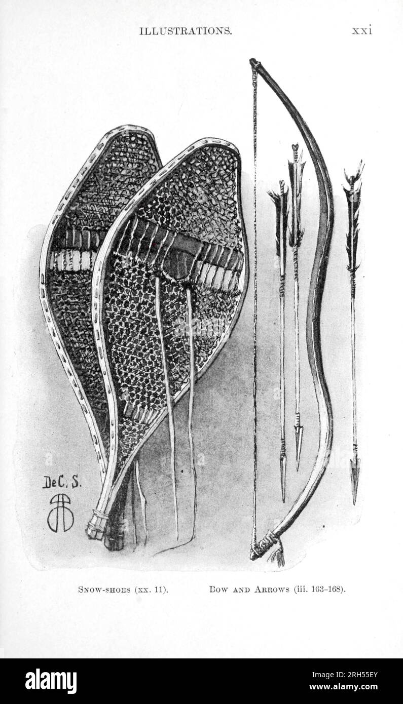 Snow Shoes, Bow and arrow Indian wearing apparel and utensils From the ...