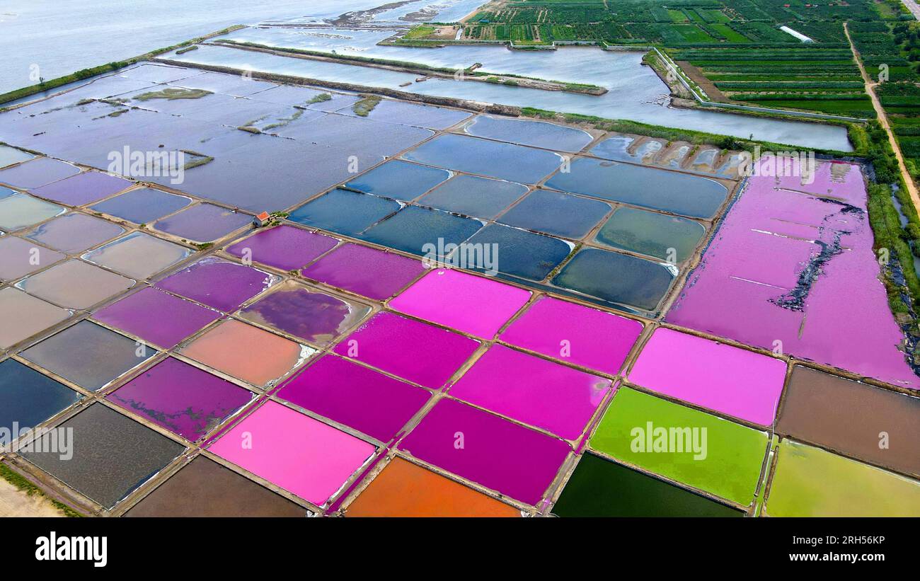 Aerial photo shows the colorful salt fields in Rongcheng City, east ...