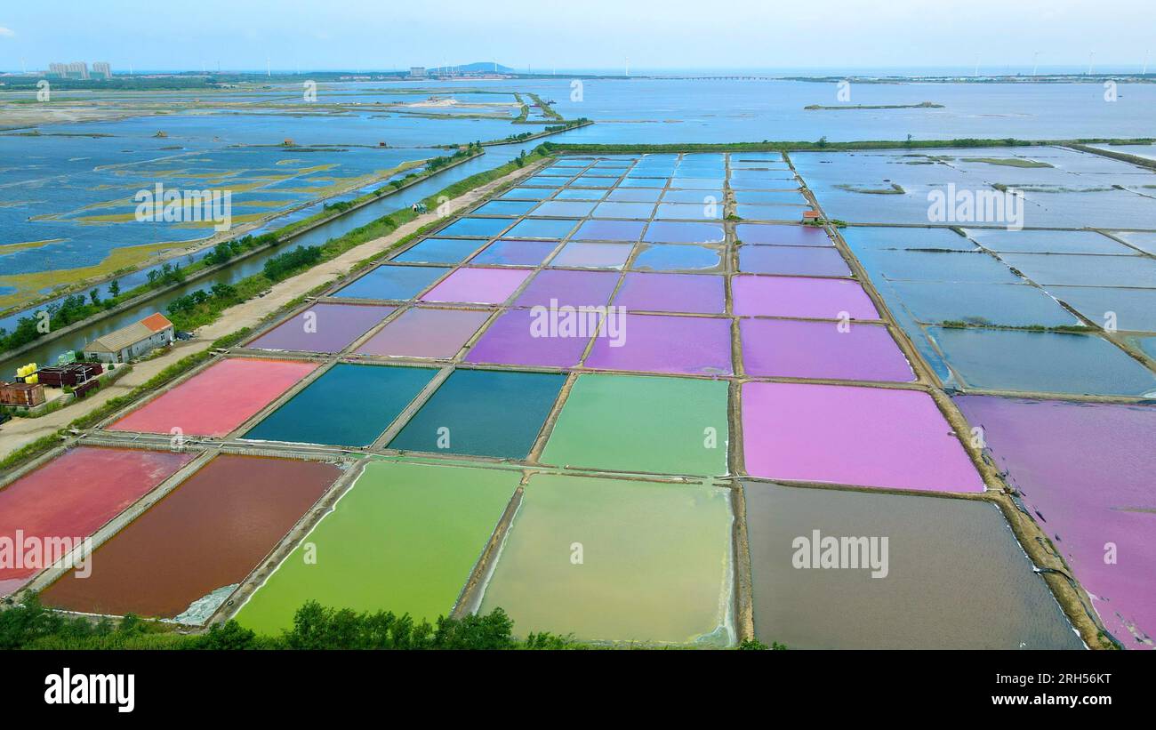Aerial photo shows the colorful salt fields in Rongcheng City, east ...