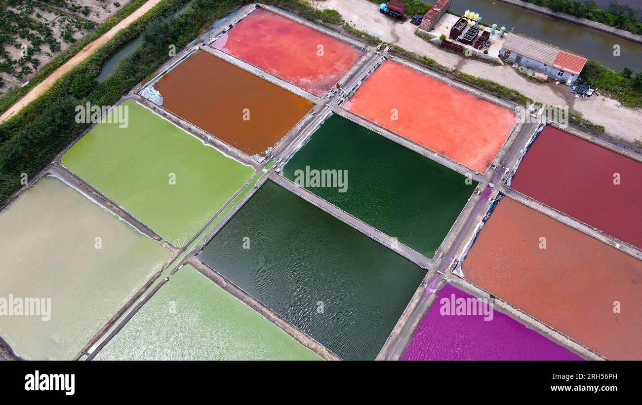 Aerial photo shows the colorful salt fields in Rongcheng City, east ...
