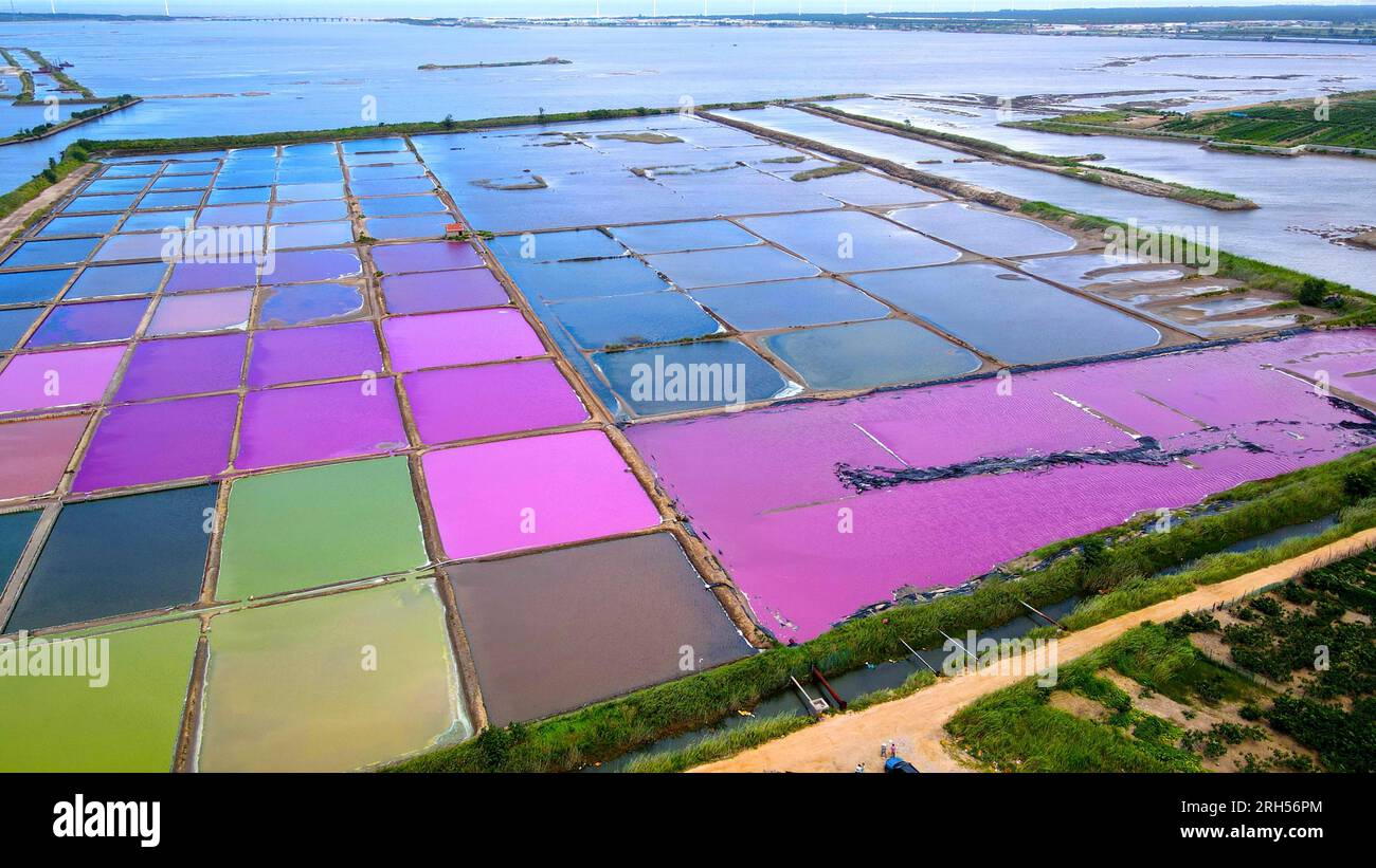 Aerial photo shows the colorful salt fields in Rongcheng City, east ...