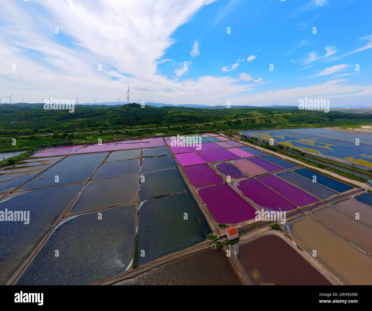 Aerial photo shows the colorful salt fields in Rongcheng City, east ...