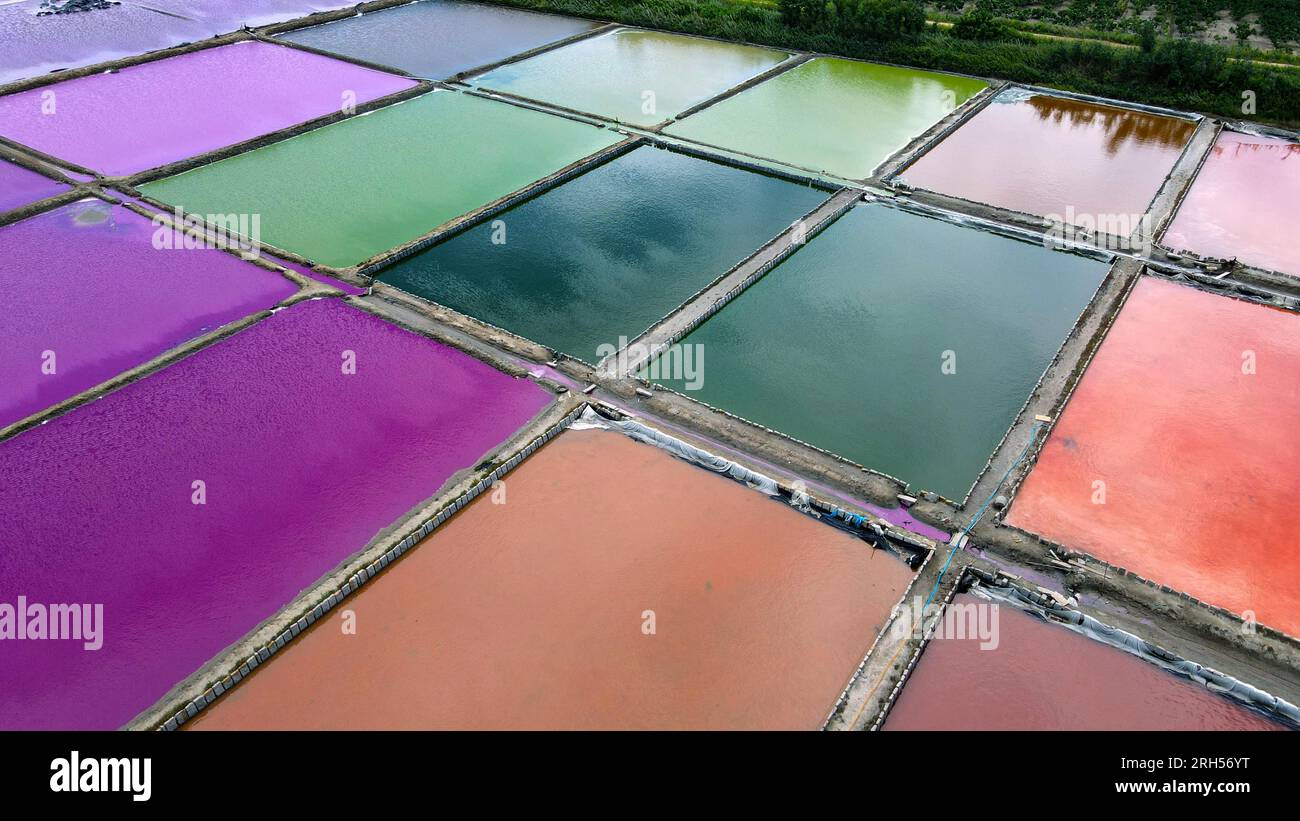 Aerial photo shows the colorful salt fields in Rongcheng City, east ...