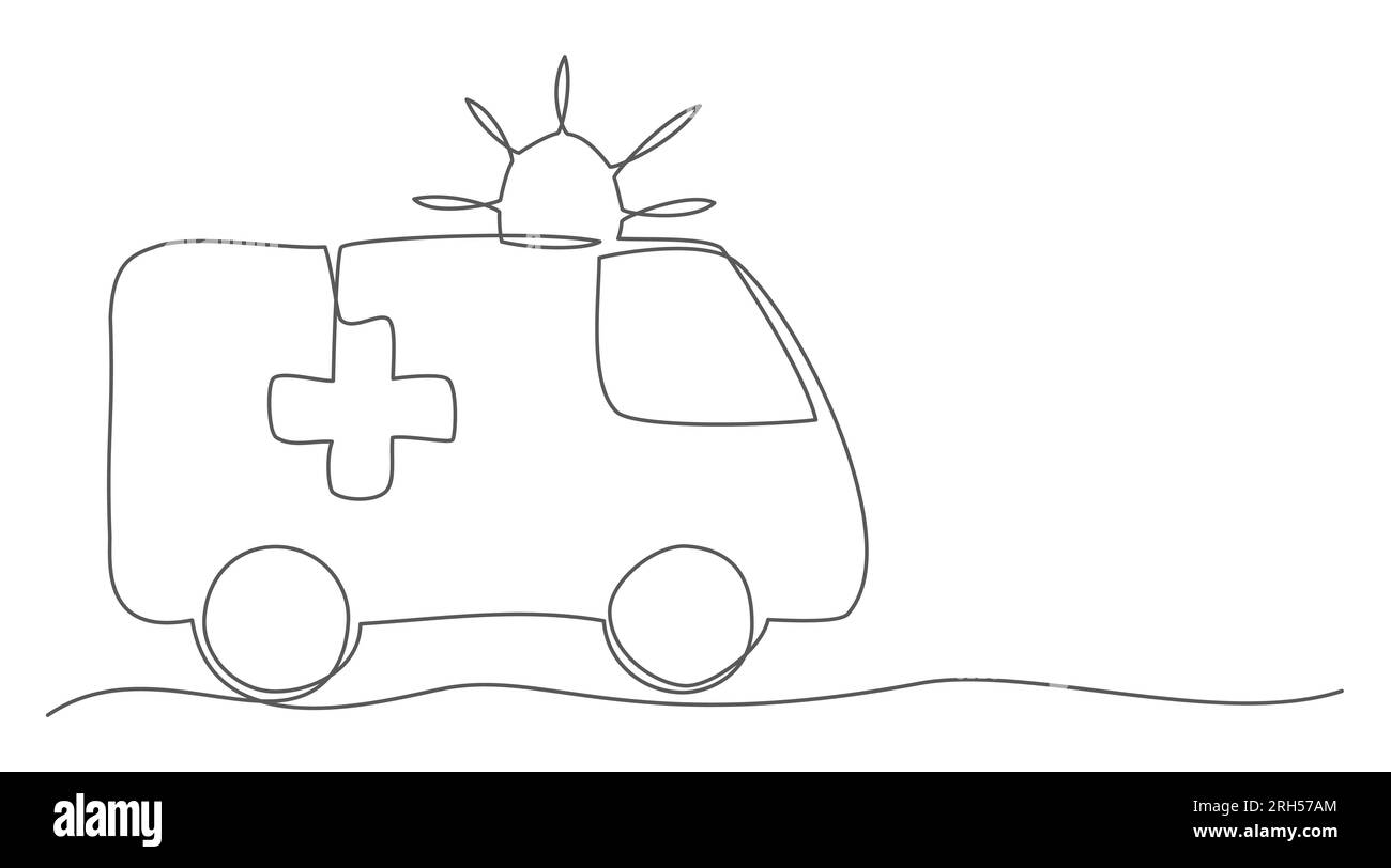 Ambulance car One line drawing isolated on white background Stock ...