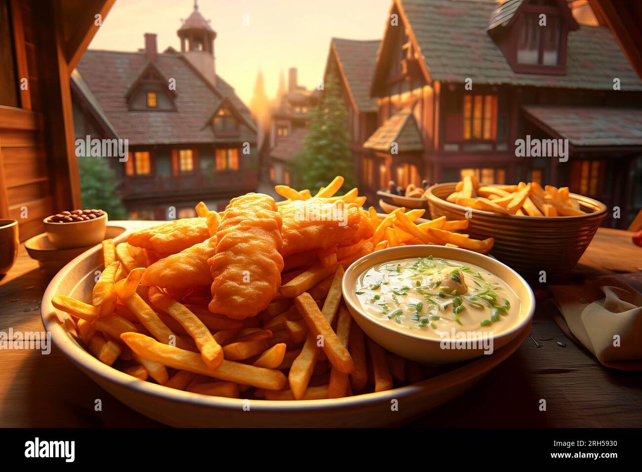 Traditional food composition showcasing crispy fish paired with golden ...