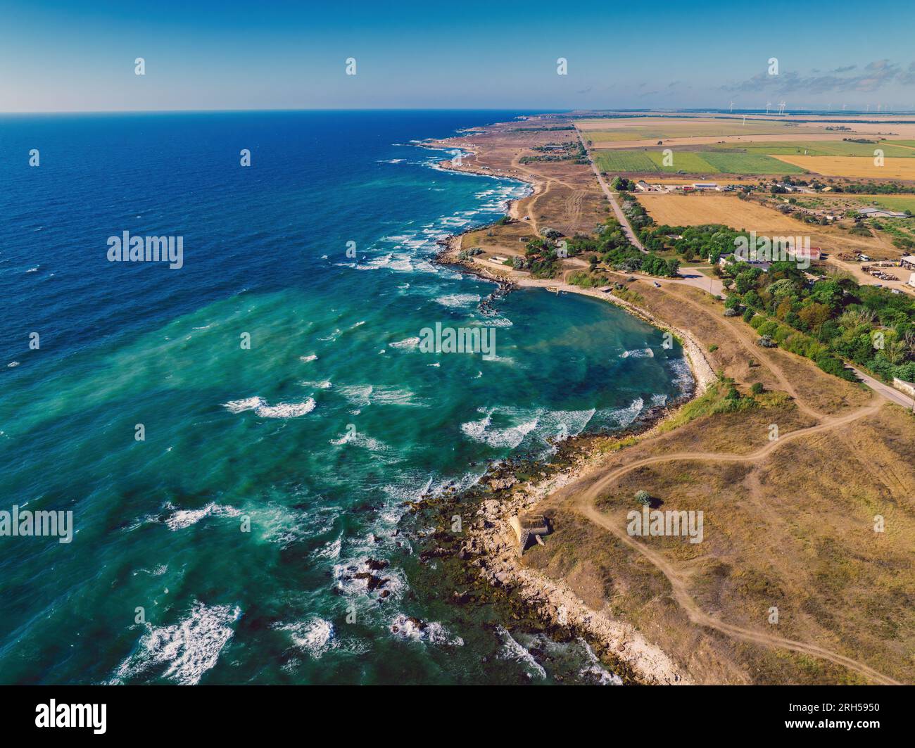 Aerial landscape view of Black sea coast Bulgaria and rocky beach shore ...