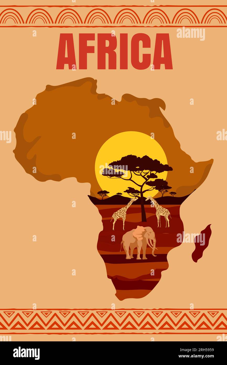 Africa travel poster map continent, animals Stock Vector Image & Art ...