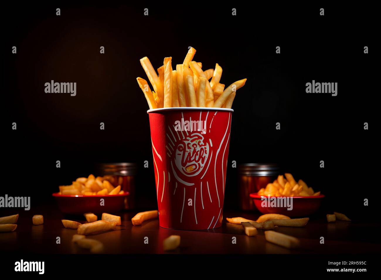 Delicious and tempting french fries represent the essence of fast food ...