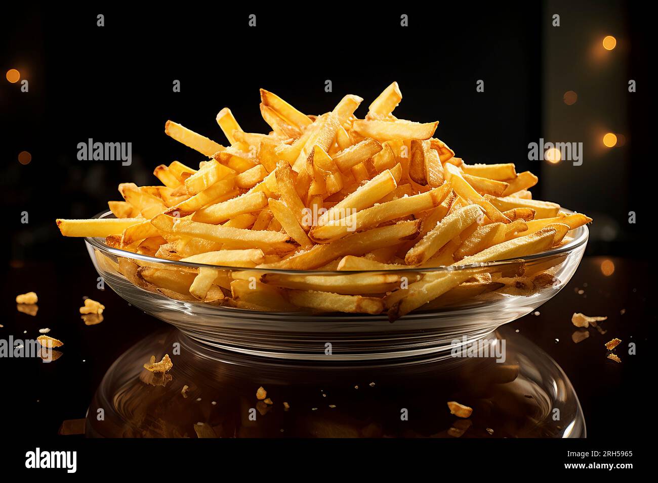 Crispy golden french fries beautifully contrasted against a deep black ...