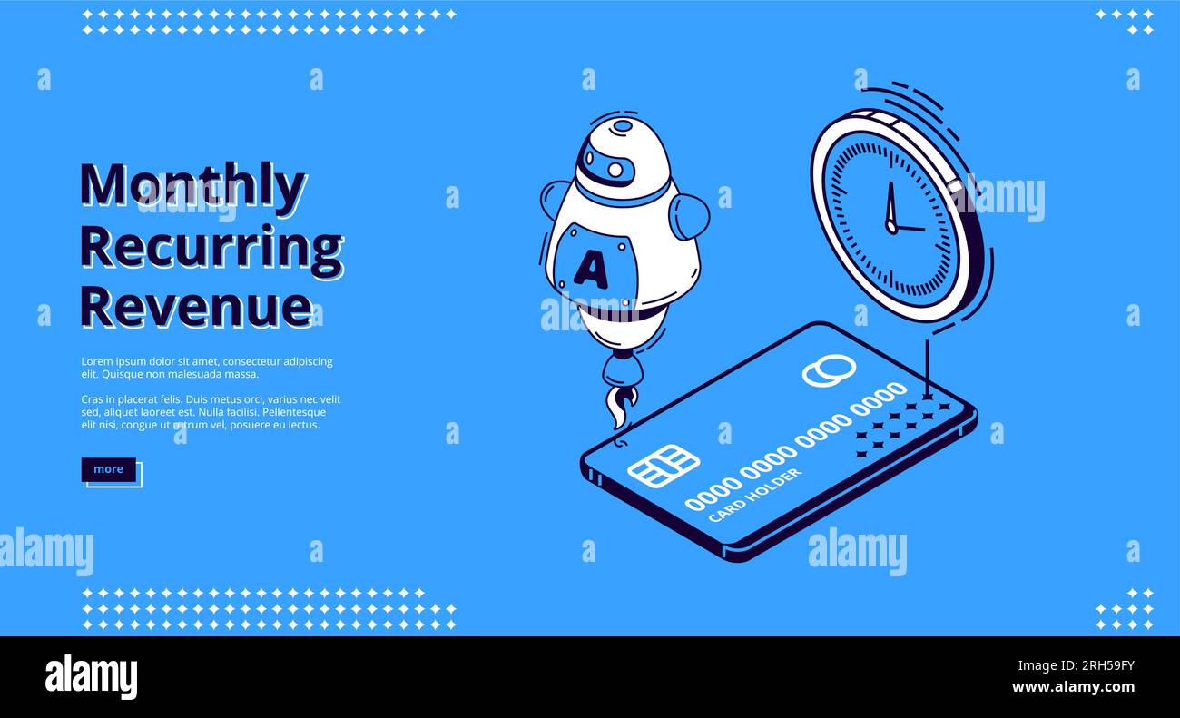 Monthly recurring revenue, mrr isometric landing page. Ai robot, credit ...