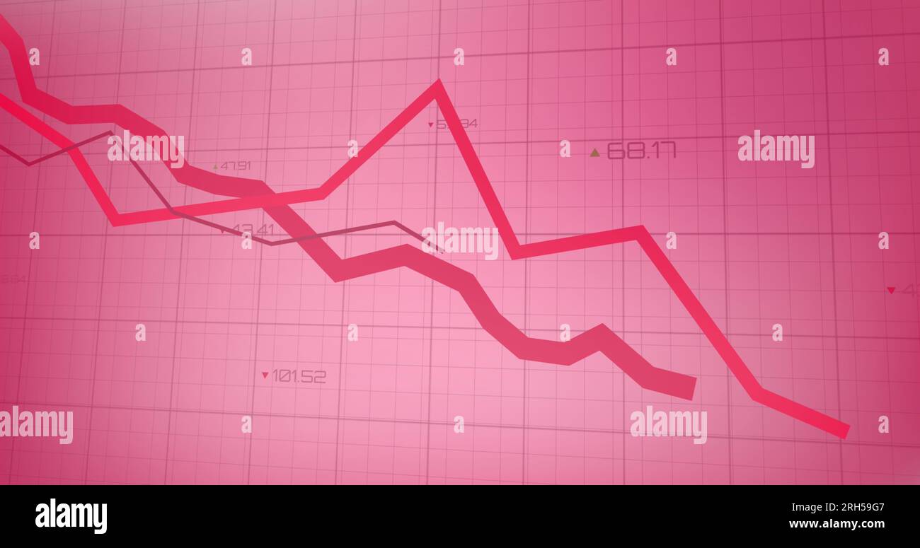 Image of statistical data processing over grid network against pink ...