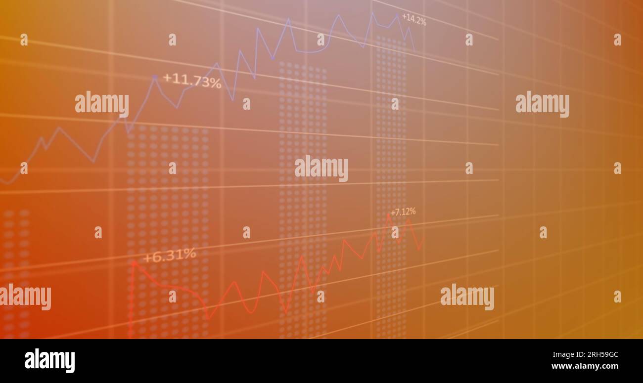 Image of statistical data processing over grid network against orange ...