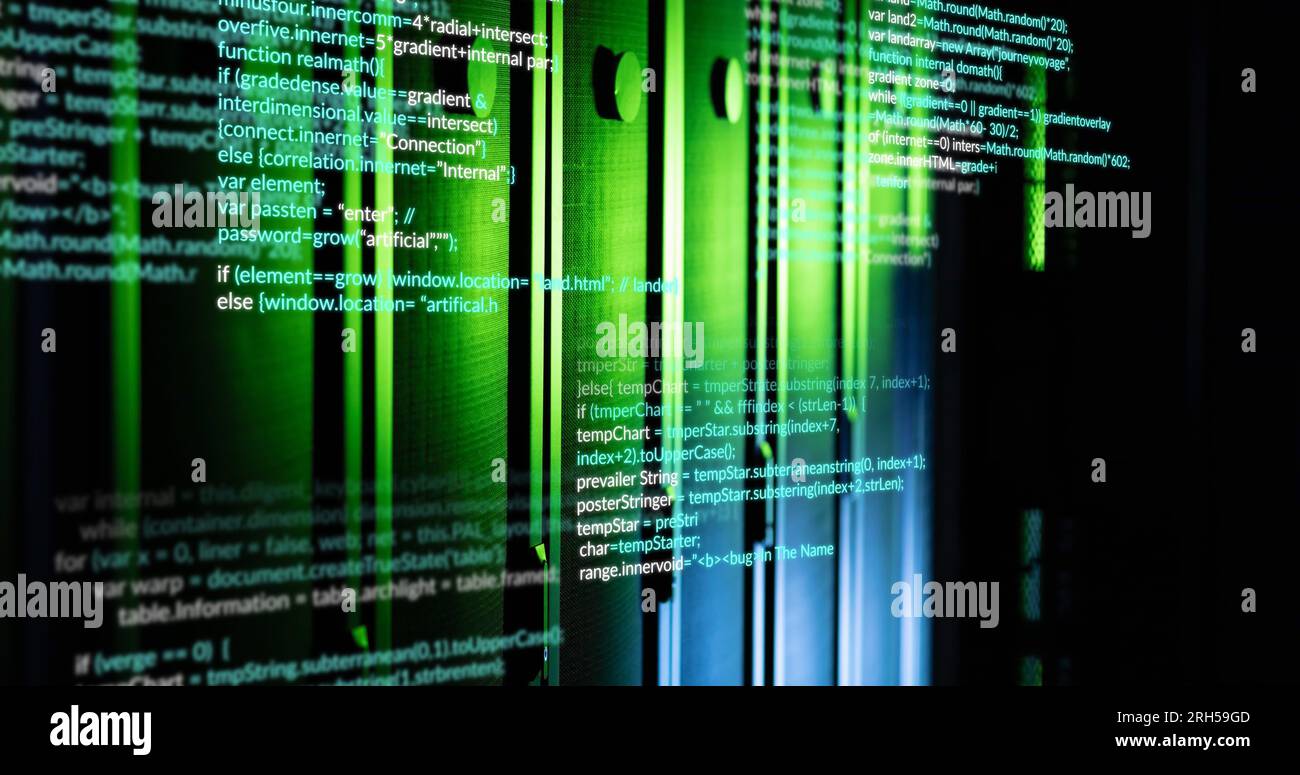 Image of data processing against empty computer server room Stock Photo - Alamy