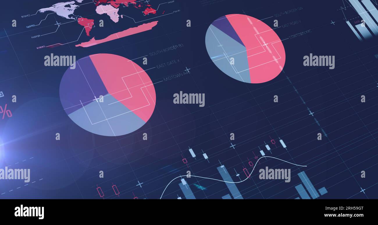Image of statistical data processing over light spot against blue ...