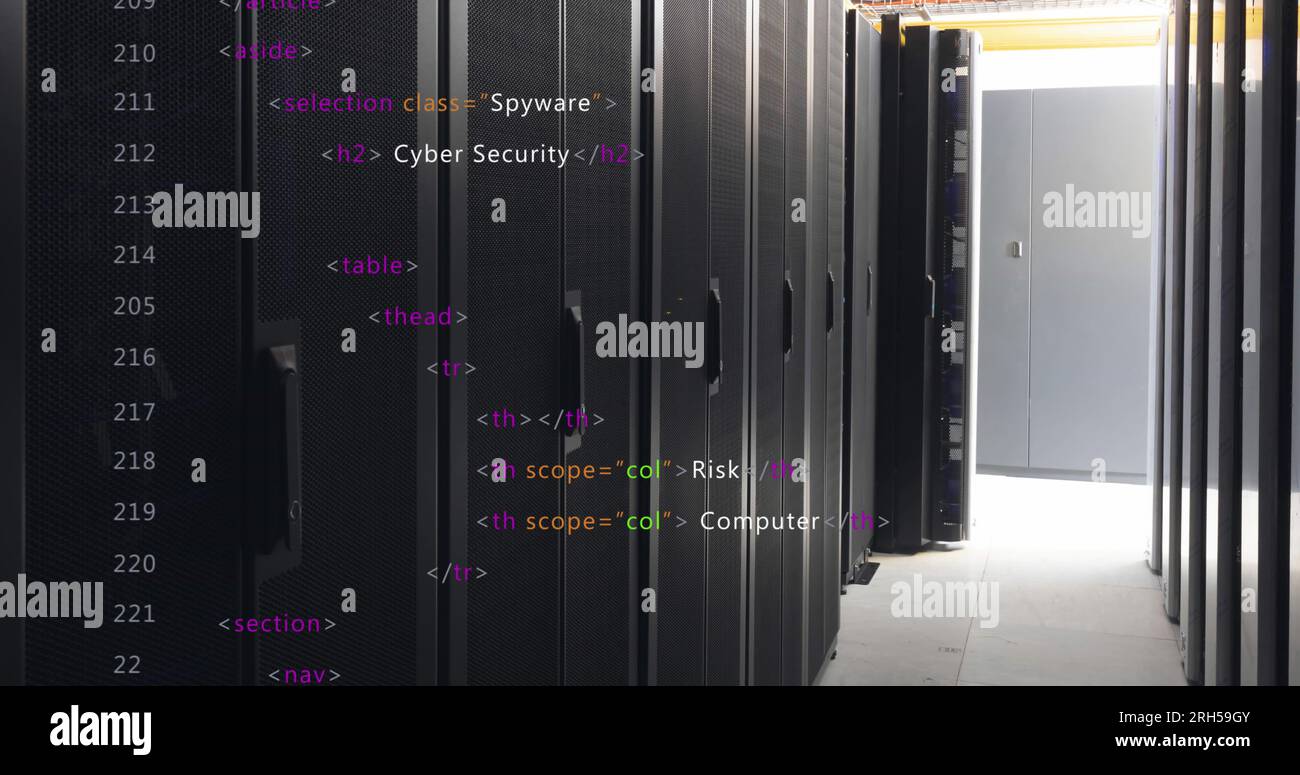 Image of data processing against empty computer server room Stock Photo - Alamy