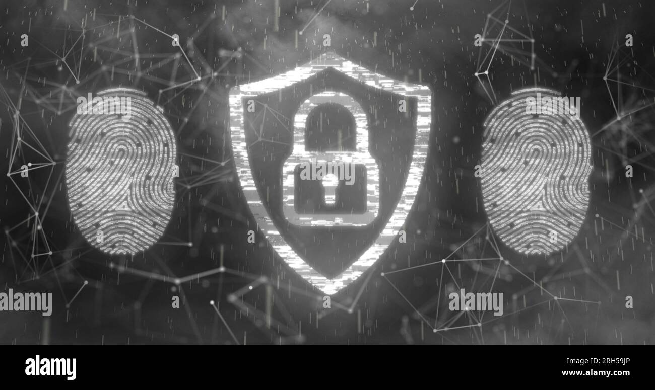 Image of biometric fingerprint scanner and security padlock icon ...