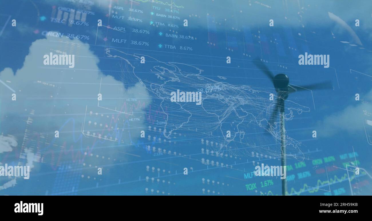 Image of data processing over wind turbine Stock Photo - Alamy