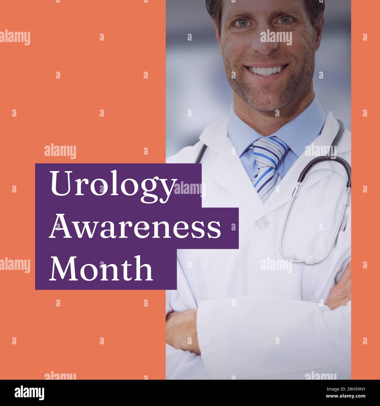 Composite of urology awareness month over happy caucasian male doctor ...