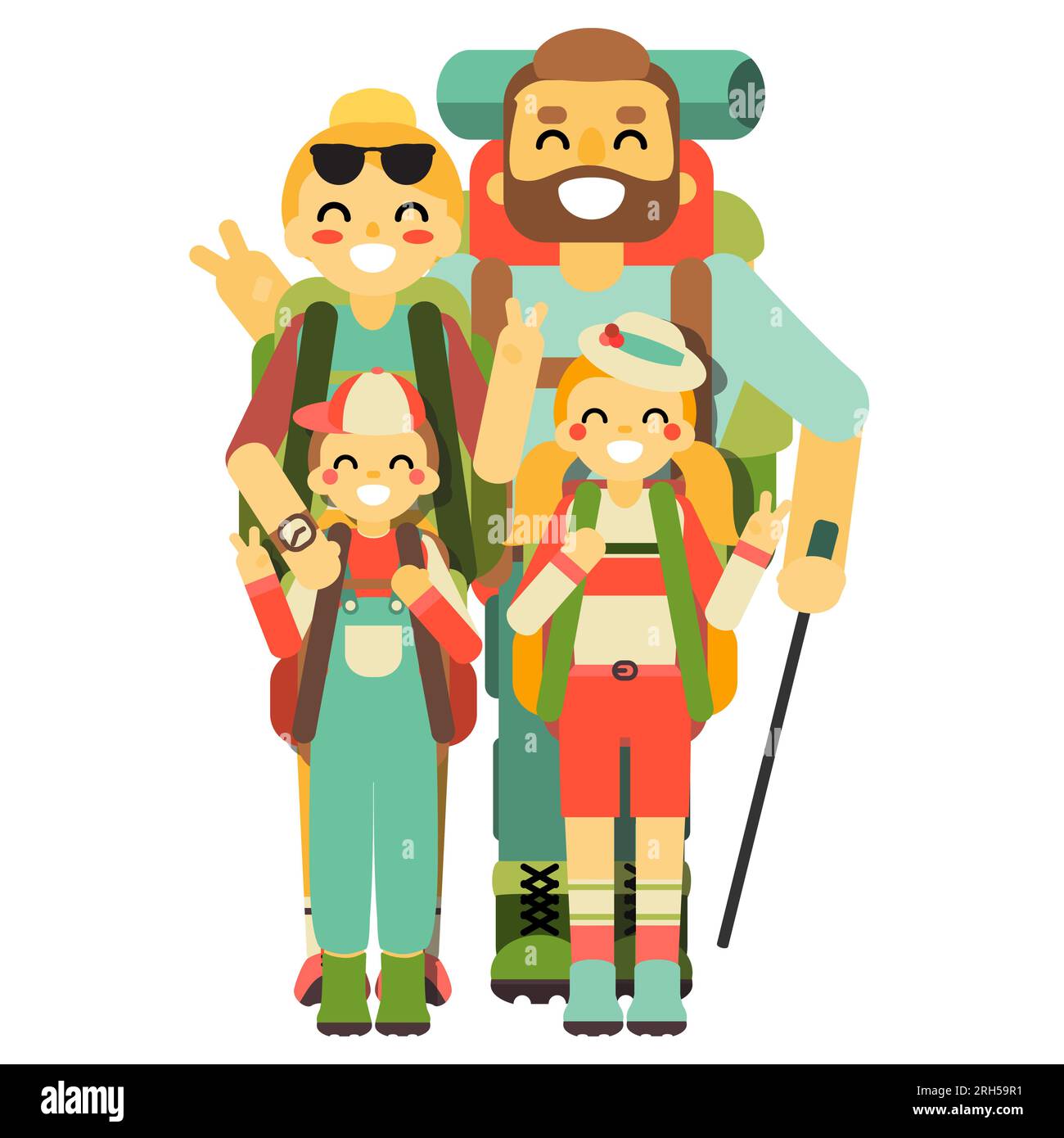 Portrait of happy family with children traveler backpacker Stock Vector ...