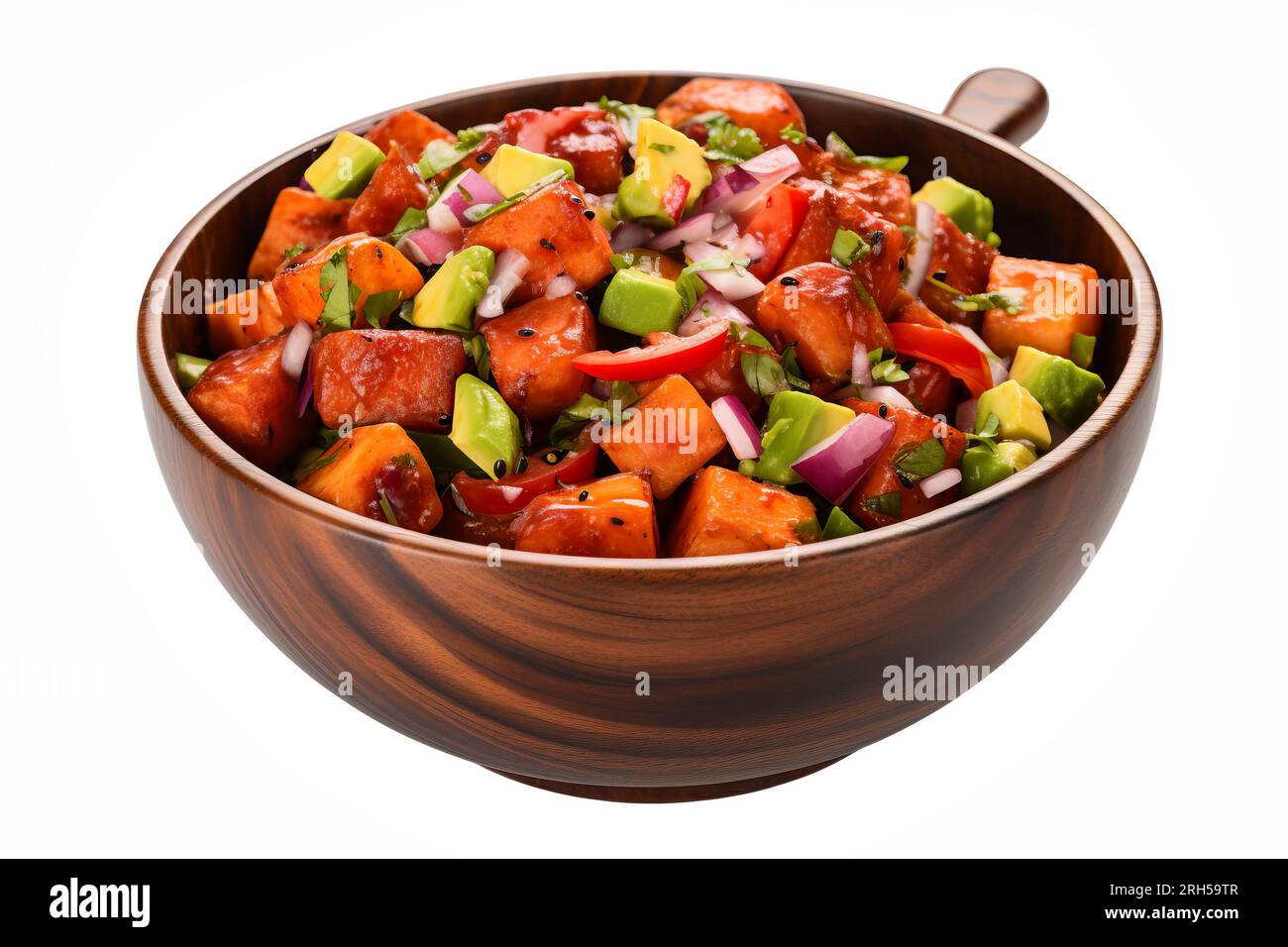 A delicious and colorful poke plate, isolated on a white background ...